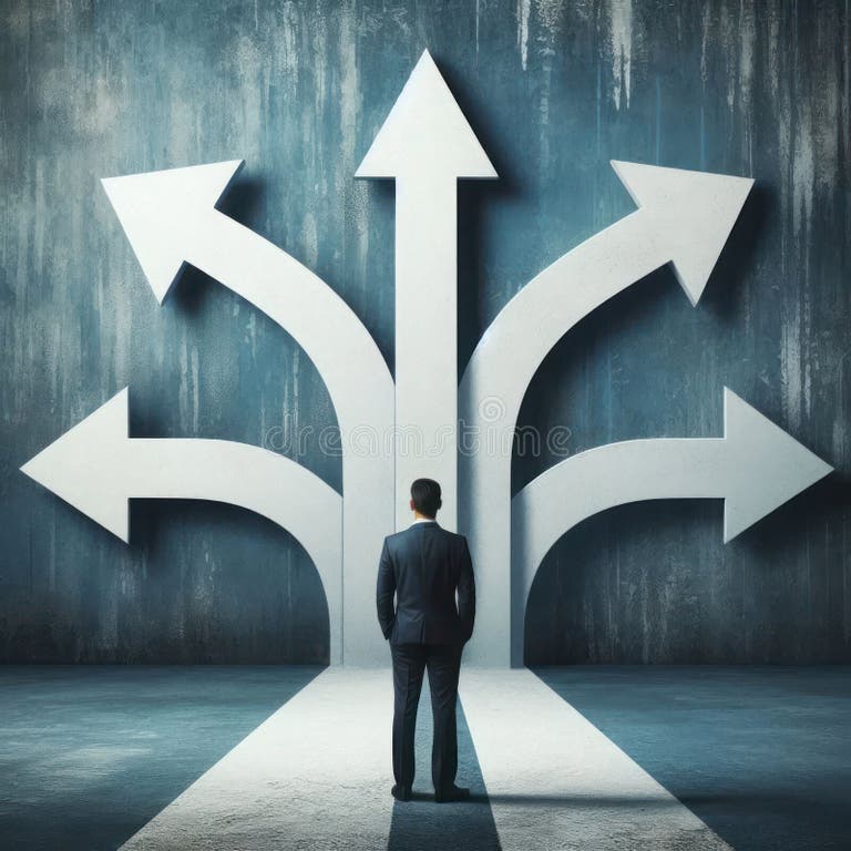 A Man Standing before Choosing the Direction of Movement. Stock ...