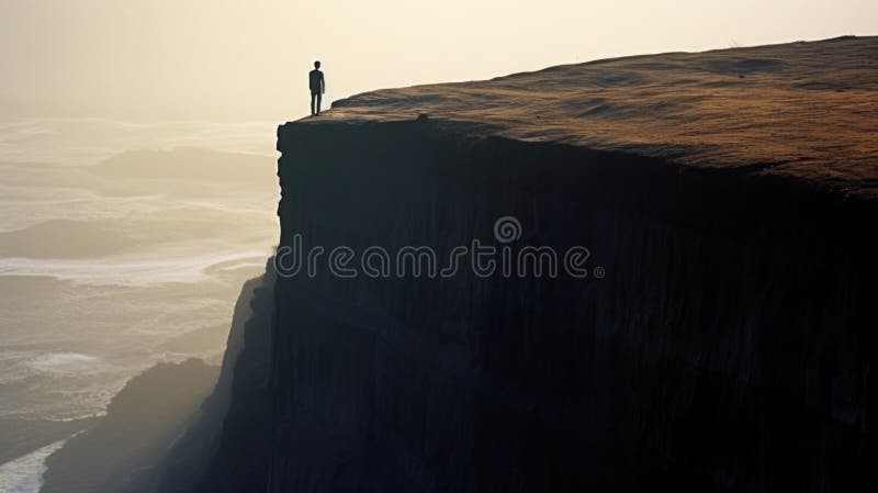 A Man Standing on a Cliff Overlooking the Ocean, AI Stock Photo - Image ...