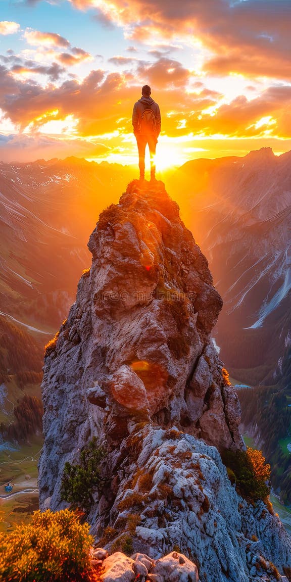 Man Standing on Cliff Overlooking Water Stock Illustration ...