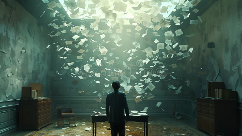 Man Standing Room Filled Papers Stock Photos - Free & Royalty-Free ...