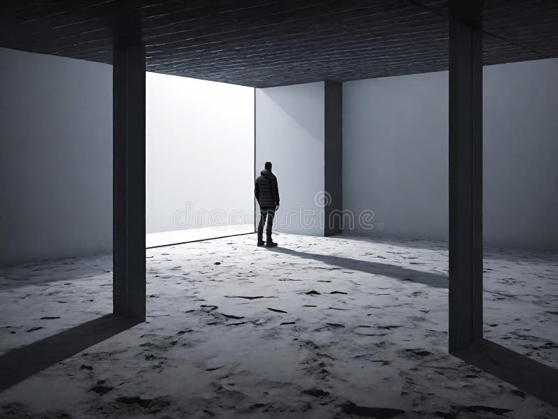 Man Standing in a Concrete Room Stock Illustration - Illustration of ...