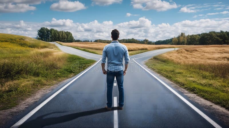 Man Standing at a Crossroads Deciding Which Path To Take_1 Stock ...