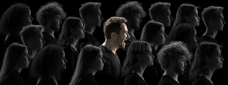 Man Standing in Crowd and Shouting, Creating. Social Changes ...