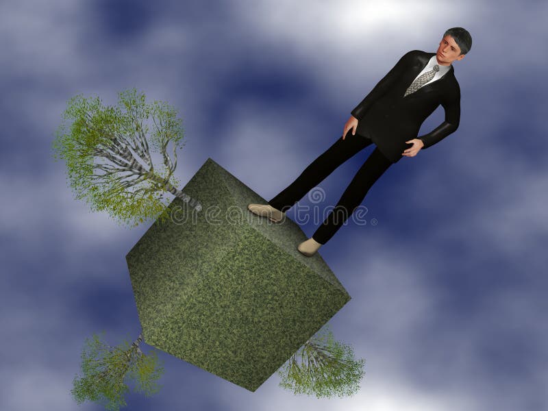 Man Standing on Cube Planet Stock Illustration - Illustration of leader ...