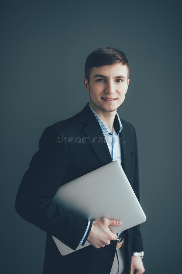 Man Standing Dark Background Laptop Hands Stock Photos - Free & Royalty ...