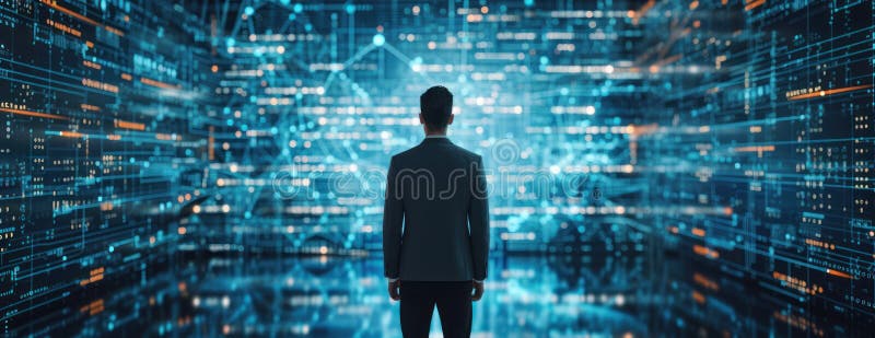 Man Standing in Digital Information Technology Stock Image - Image of ...
