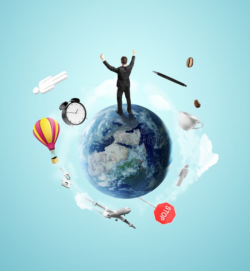 Man standing on earth stock image. Image of male, hand - 32142291