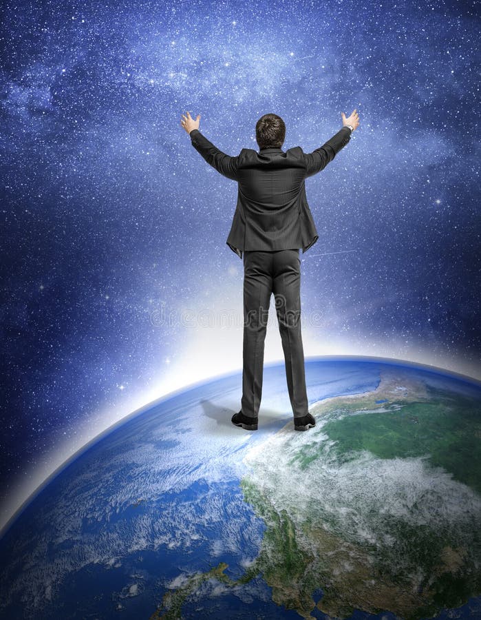 Man Standing on the Earth Planet. Stock Image - Image of starry, view ...