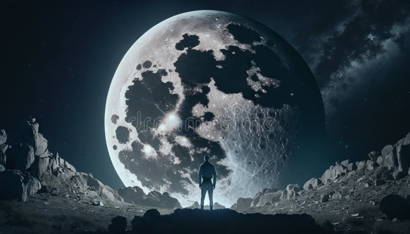 Man Standing on the Edge of the Abyss and Looking at the Moon ...