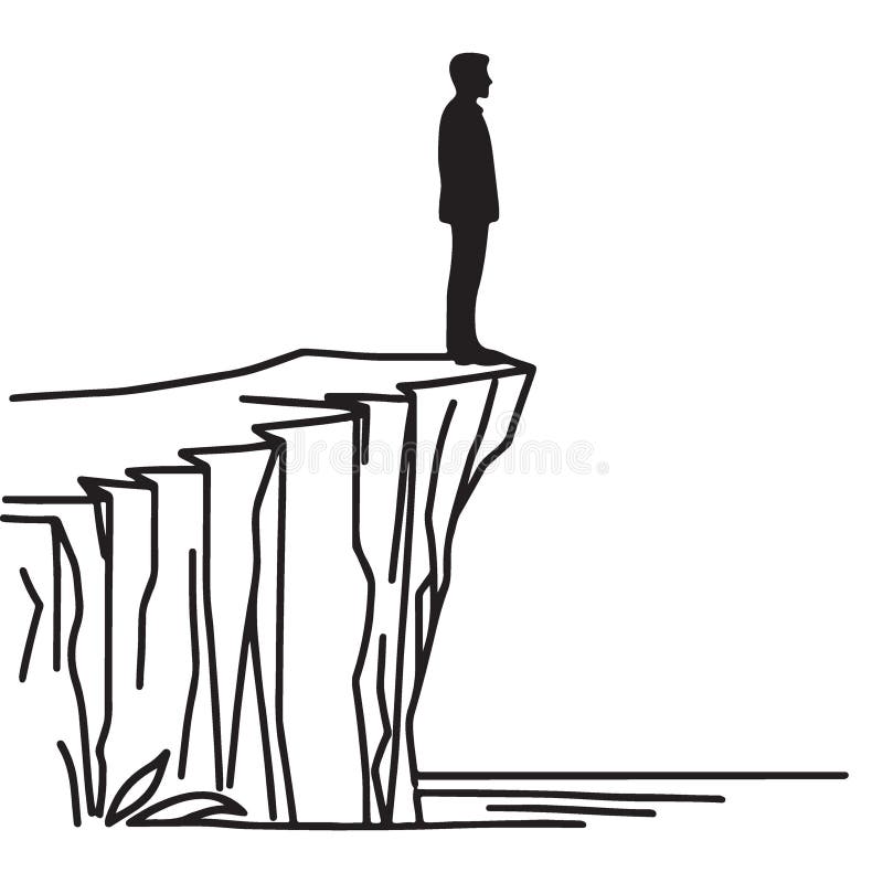 Man Standing on the Edge of Cliff Vector Illustration Drawing Stock ...