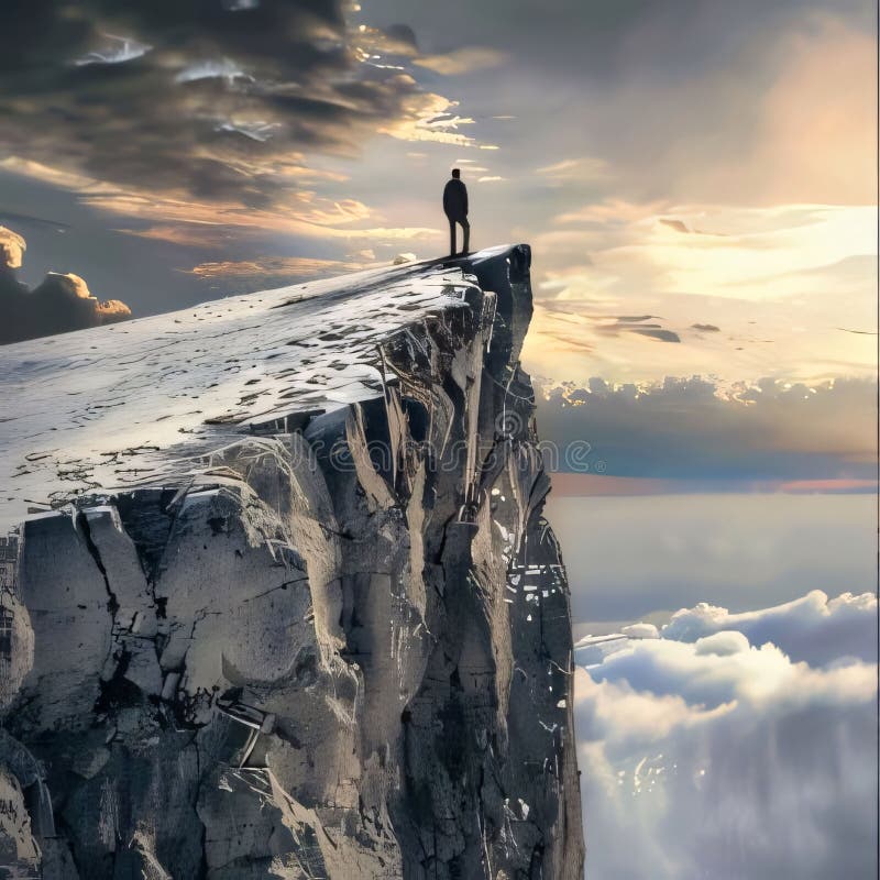 Man Standing on the Edge of a Cliff with a View of the Sky and Clouds ...
