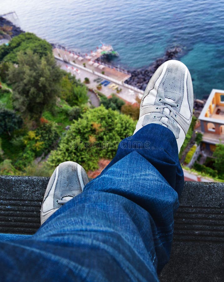 Man standing on edge stock image. Image of bridge, jumping - 109780643