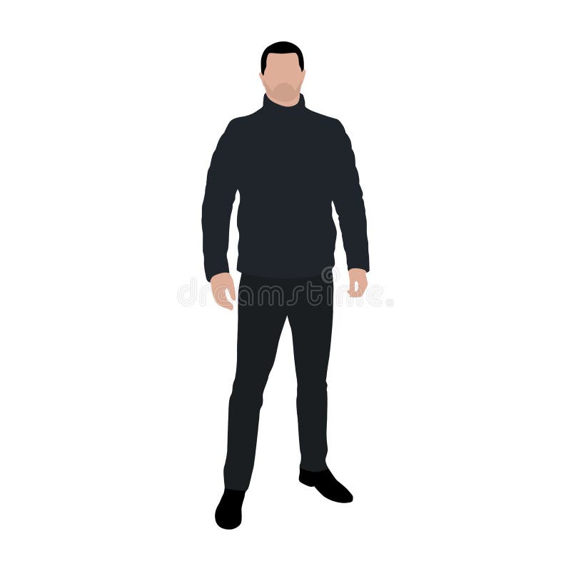 Standing Man in Jacket, Hands in Pockets Stock Vector - Illustration of ...