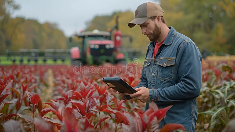 Man Standing in Field Using Tablet Stock Footage - Video of browsing ...