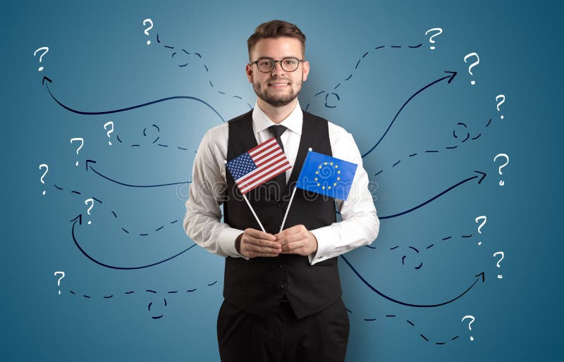 Man Standing with Flag and Destination Concept Stock Photo - Image of ...