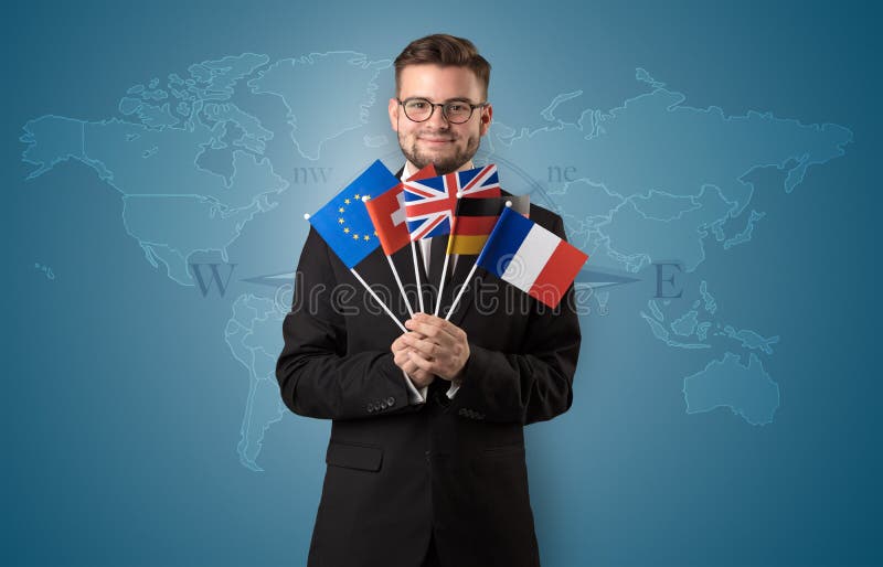 Man Standing with Flag and Map Background Stock Photo - Image of flag ...
