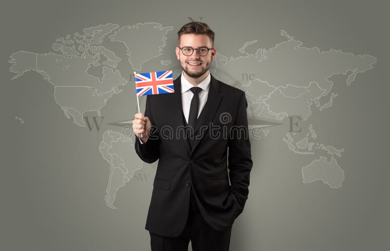 Man Standing with Flag and Map Background Stock Image - Image of ...