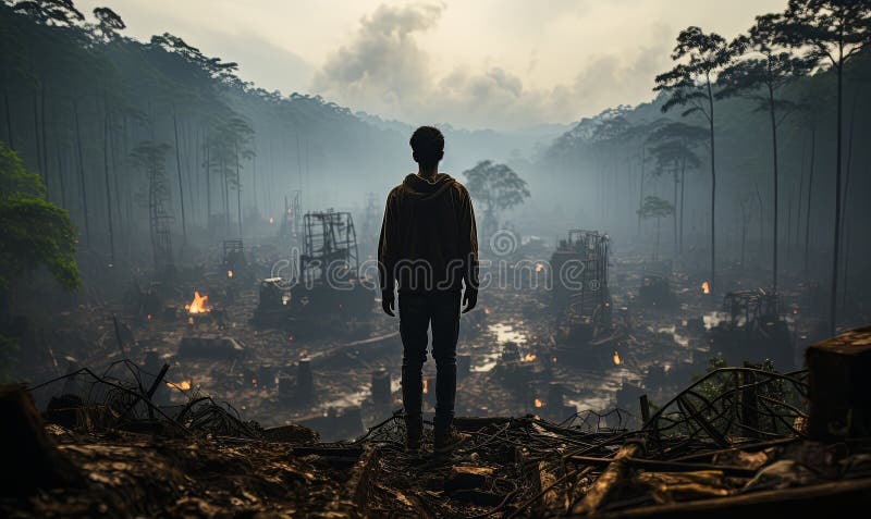 Man Standing in Forest Clearing Stock Image - Image of alone, person ...