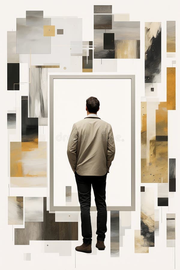A Man Standing in Front of an Abstract Painting Stock Illustration ...