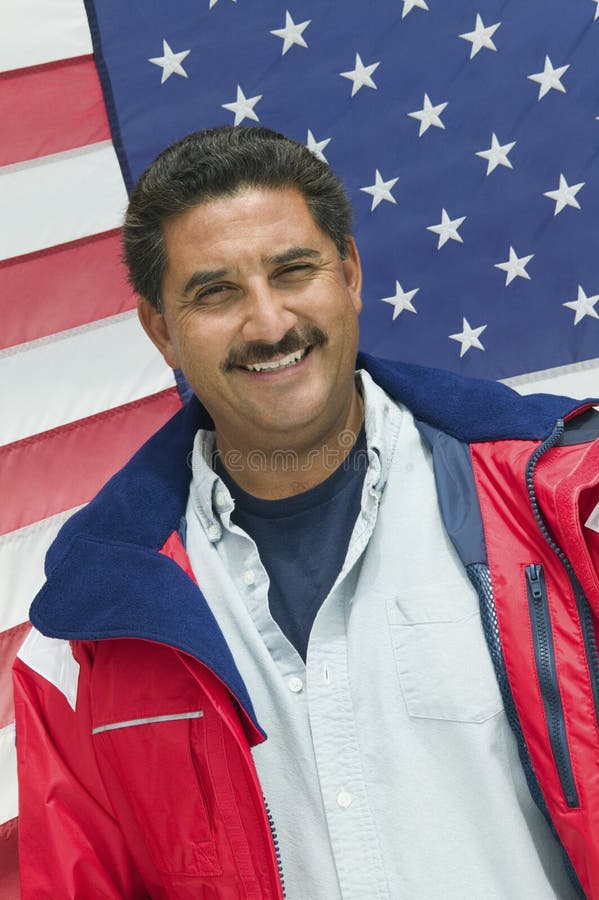 Man Standing in Front of an American Flag Stock Photo - Image of ...