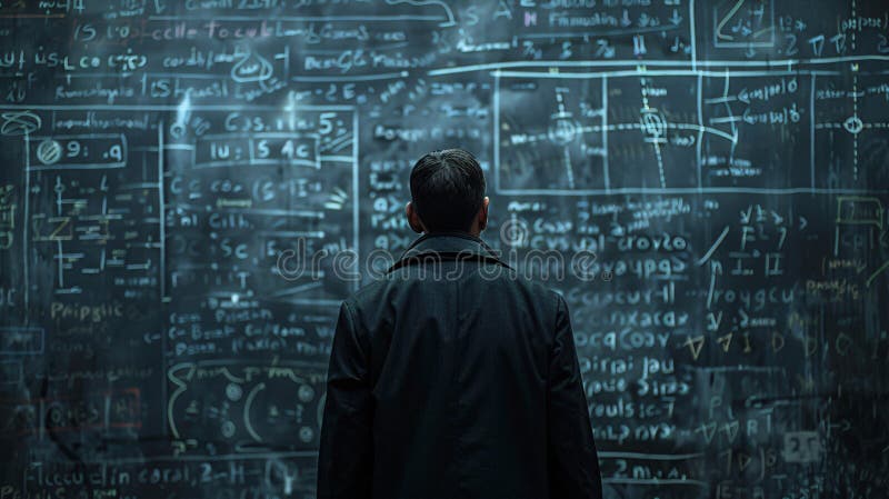 A Man Standing in Front of a Blackboard Full of Complex Mathematical ...