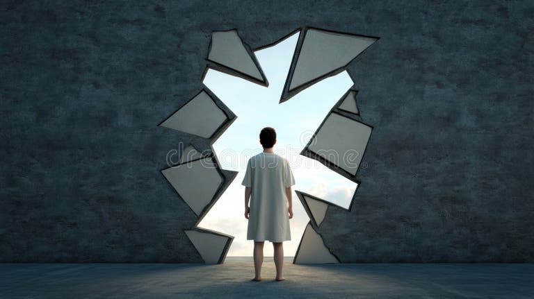 A Man Standing in Front of a Broken Door Looking into the Void, AI ...