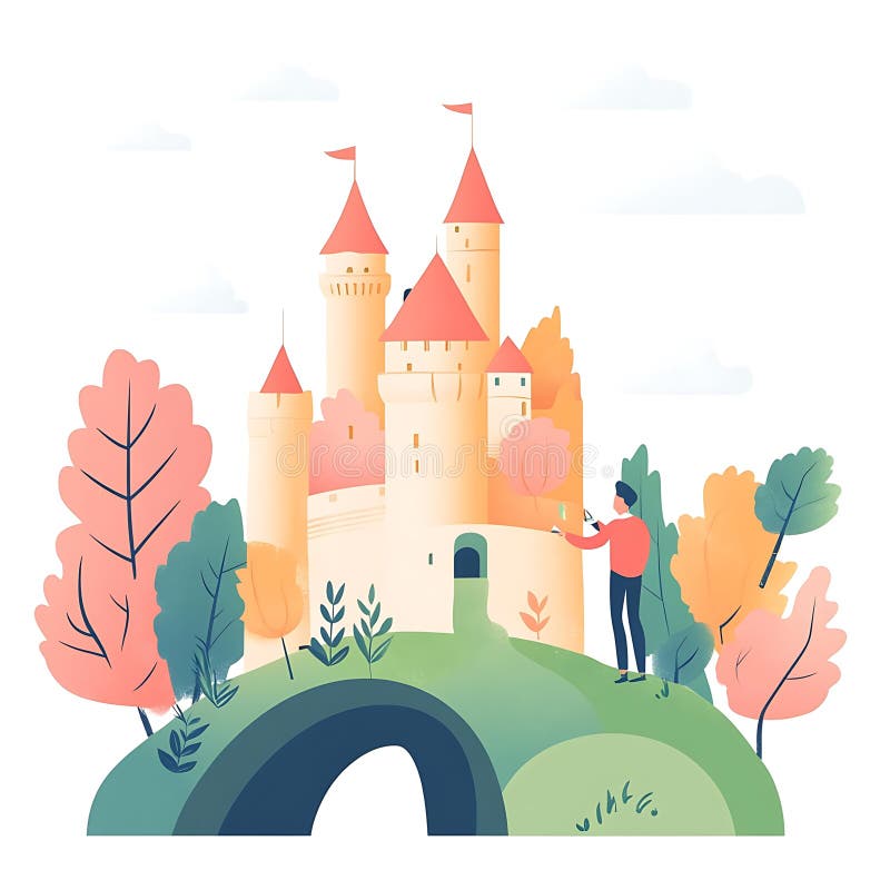 Man Standing in Front of a Castle with a View of the Forest Stock ...