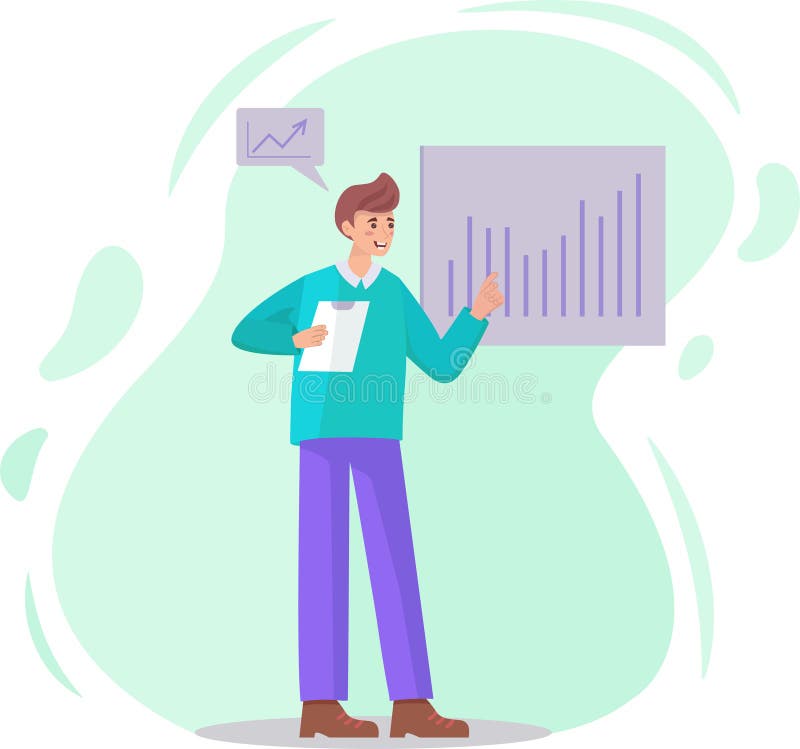 The Man Standing in Front of the Chart Analyzes the Sales Growth Stock ...