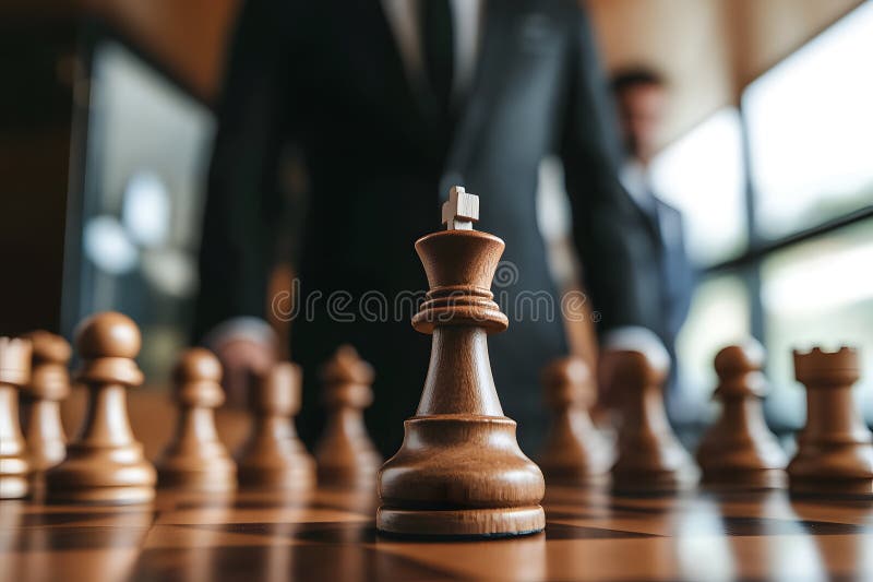 Man is Standing in Front of a Chess Board with a Wooden King Stock ...