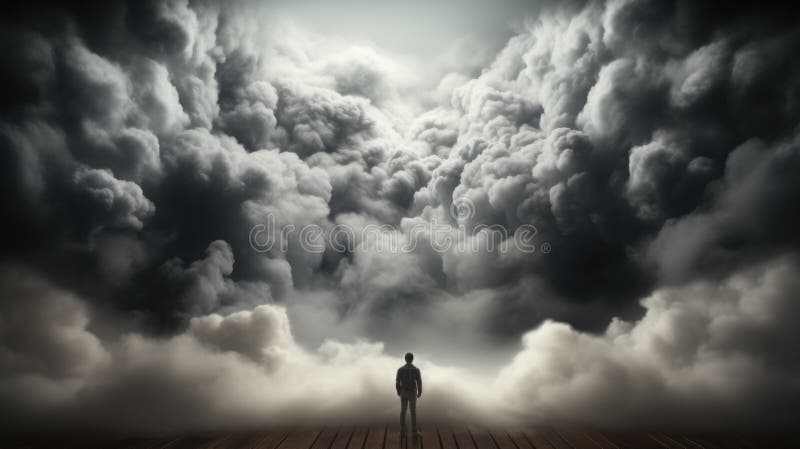 A Man Standing in Front of a Cloud Filled Room. AI Stock Illustration ...