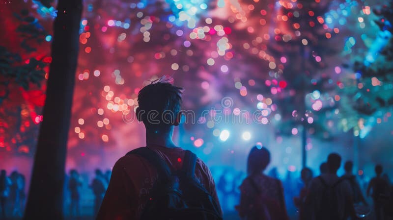 Man Watching Firework Display, Outdoor Stock Photo - Image of lights ...