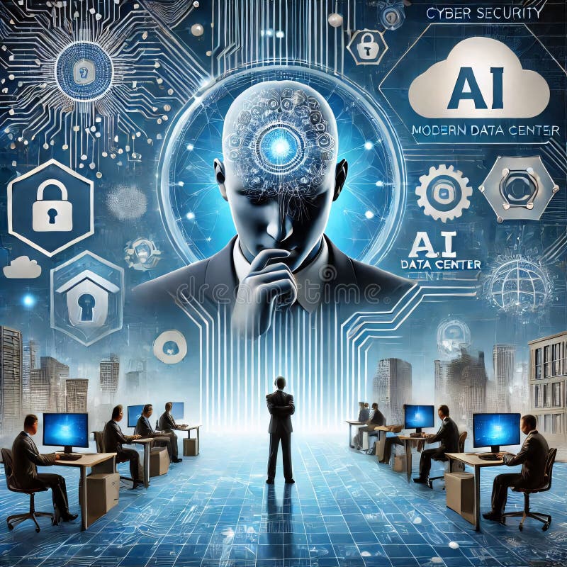 Man Standing in Front of Computer with Brain Generative for AI Stock ...