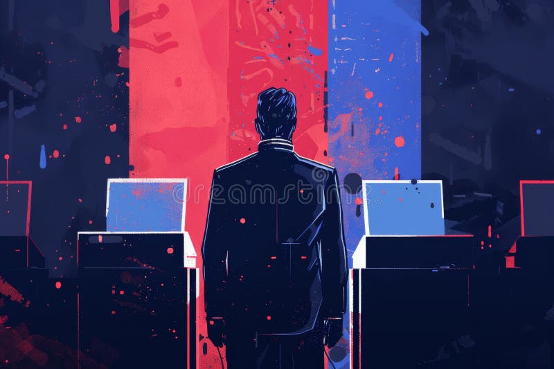 Man Standing in Front of Podiums, Election Debate Concept. Generative ...