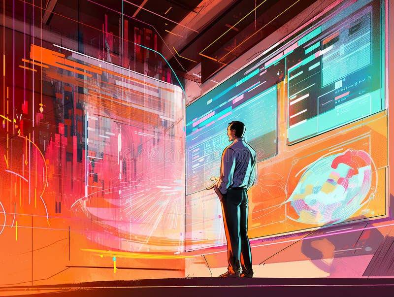 A Man Standing in Front of a Computer Screen. AI Generative Image Stock Illustration ...