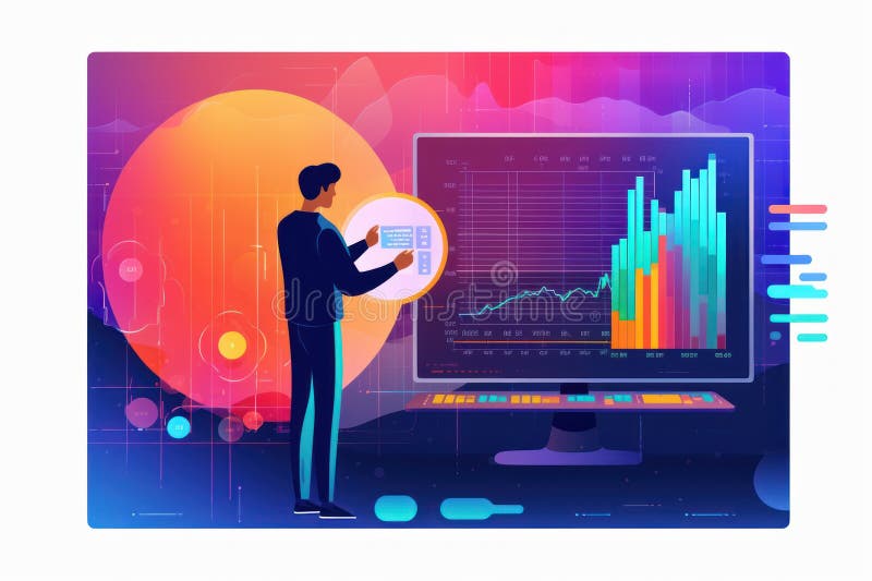 A Man is Standing in Front of a Computer Screen Analyze the Graph Stock ...