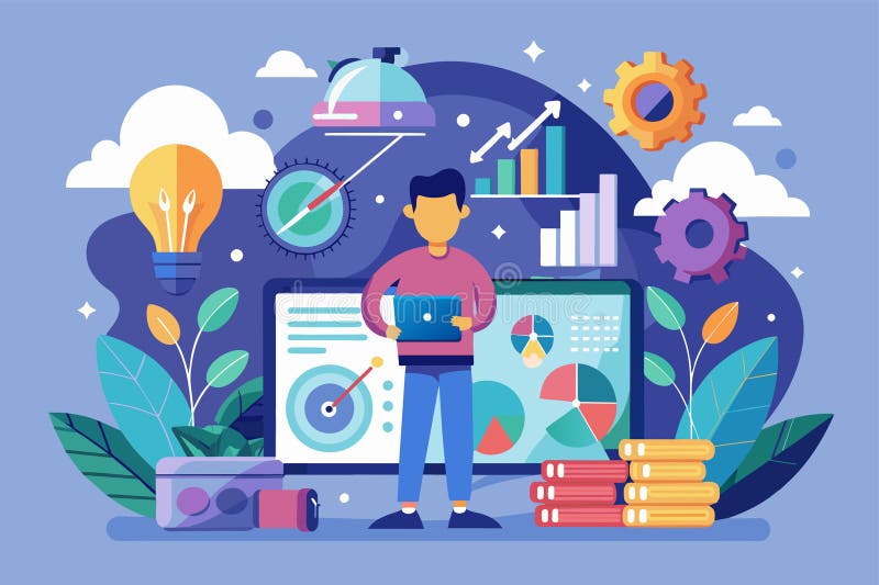 A Man Standing in Front of a Computer Screen, Focusing on Data Analysis ...