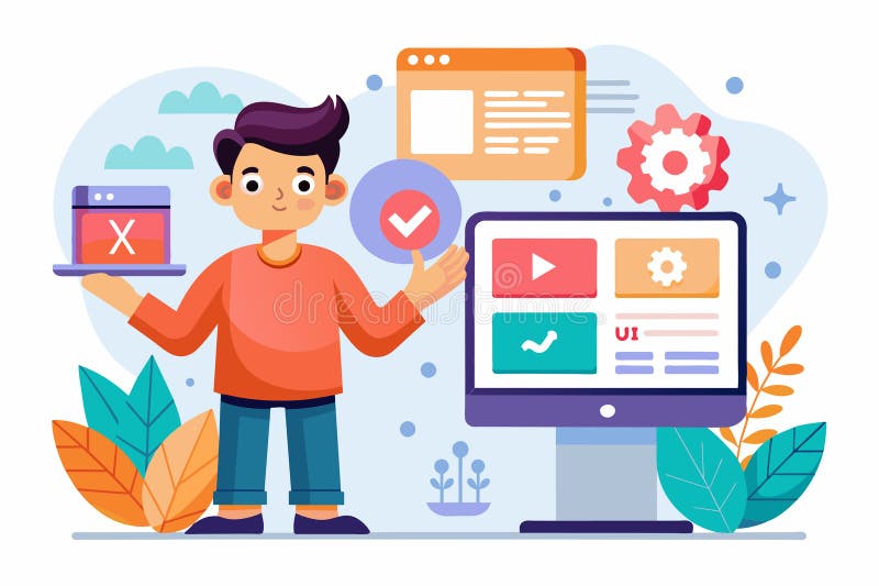 A Man Standing in Front of a Computer Screen, Focusing on His Work, Ui ...