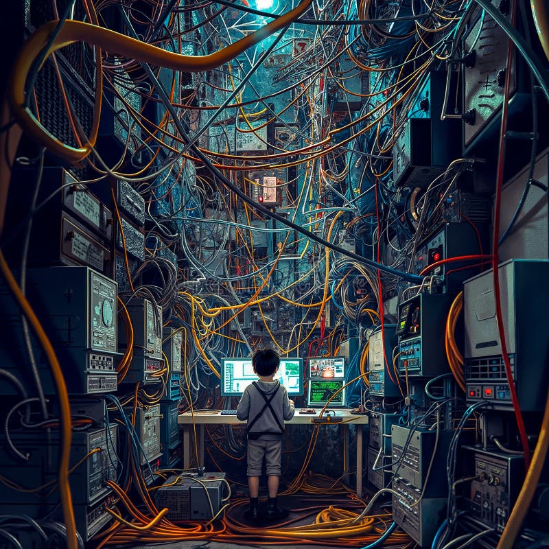 A Man Standing in Front of a Computer in a Server Room Stock Image ...