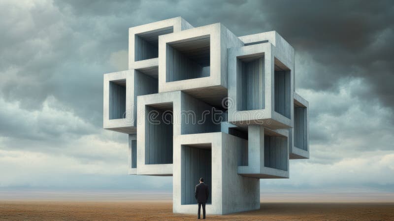 A Man Standing in Front of a Cube Shaped Building, AI Stock Photo ...