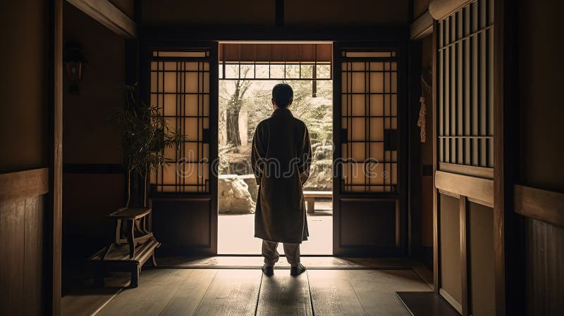 Man Standing in Front of Dark Room Doorway Stock Image - Image of asian ...