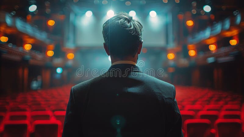 Man Standing in Front of Empty Auditorium Stock Illustration ...