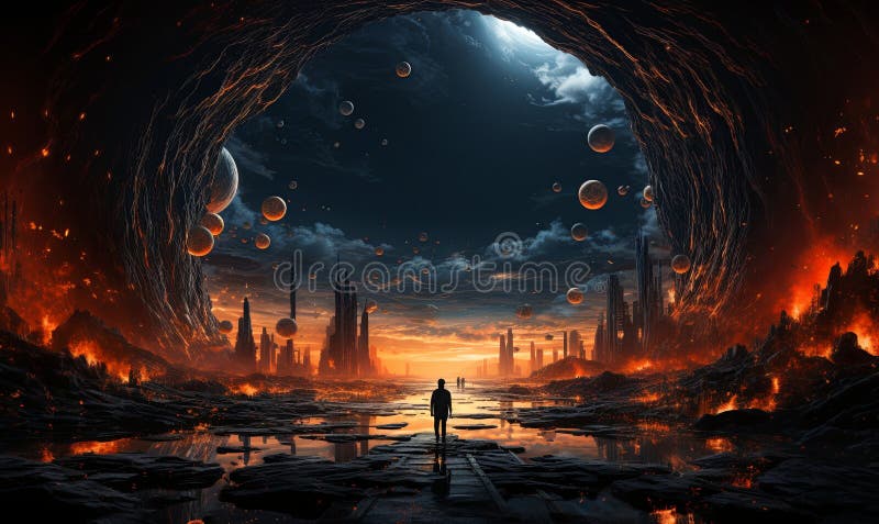 Man Standing in Front of Fiery Sky Stock Photo - Image of sunset ...