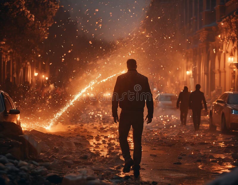 A Man Standing in Front of a Fire Stock Illustration - Illustration of ...