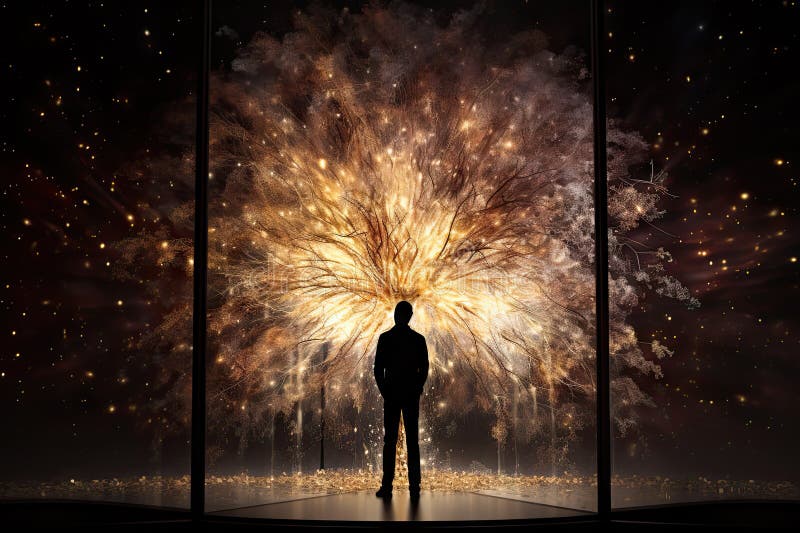 A Man Standing in Front of a Firework Display Stock Illustration ...