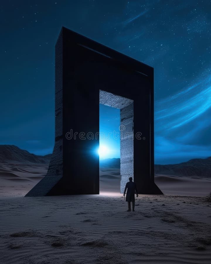 A Man Standing in Front of a Giant Gateway. Created by Generative ...