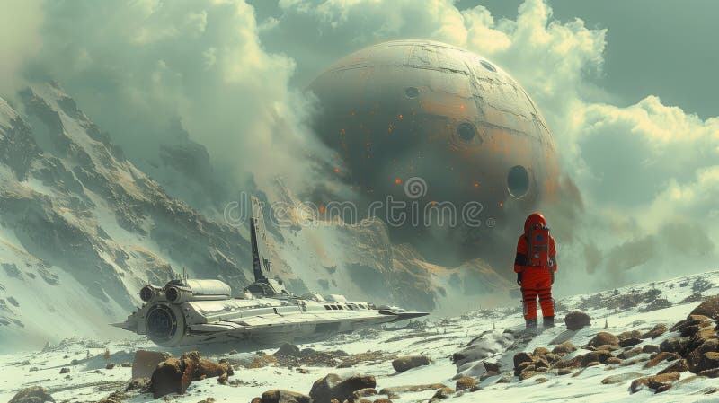 Man Standing in Front of Giant Space Ship Stock Photo - Image of ...