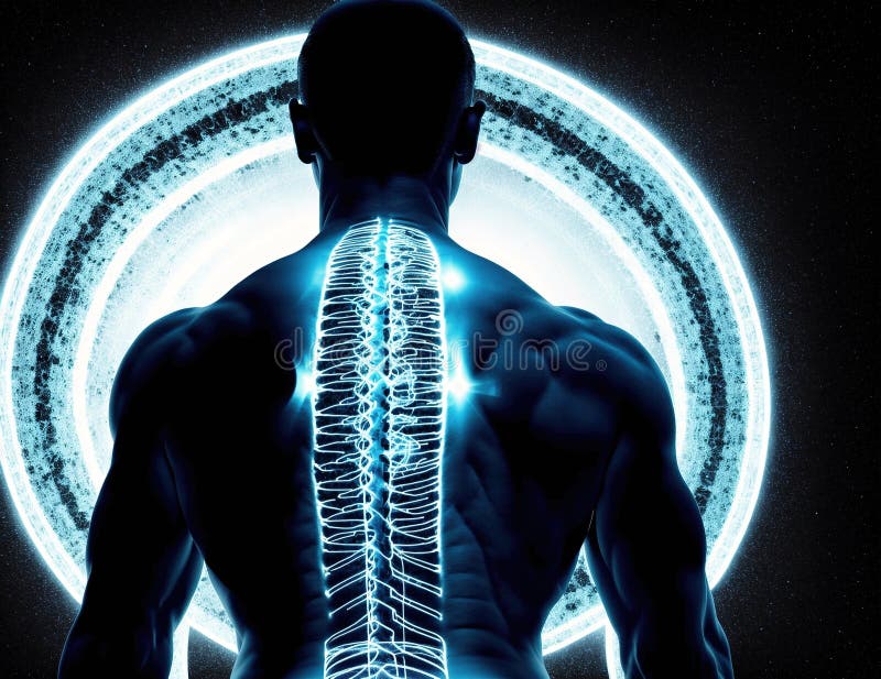 A Man Standing in Front of a Glowing Circular Structure with His Back ...
