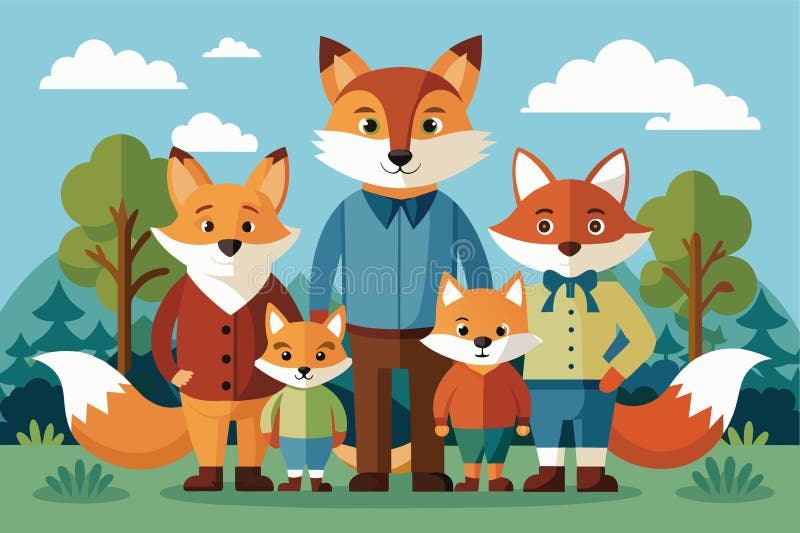A Man Standing in Front of a Group of Foxes in a Field, Fox Family ...