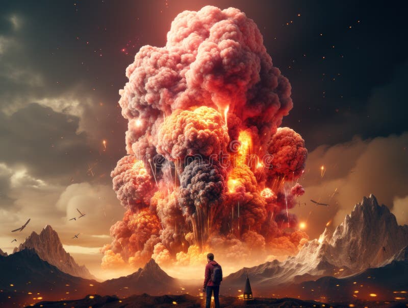 A Man Standing in Front of a Huge Explosion. Generative AI Image. Stock ...