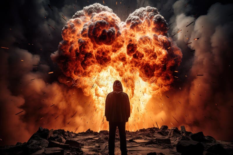 Man Standing in Front of Huge Explosion Stock Illustration ...